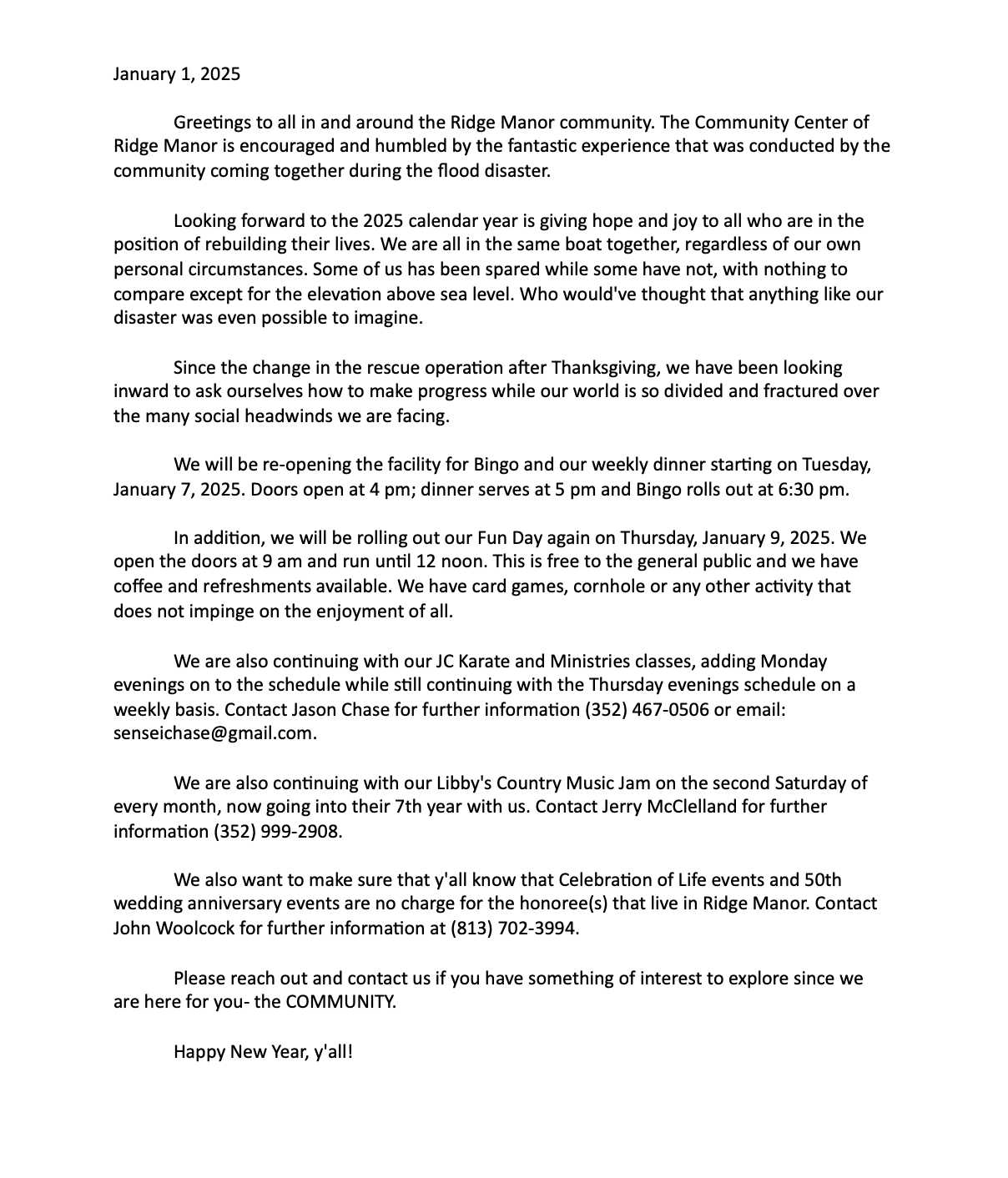 Community Center of Ridge Manor, Inc. – Ridge Manor Community Center